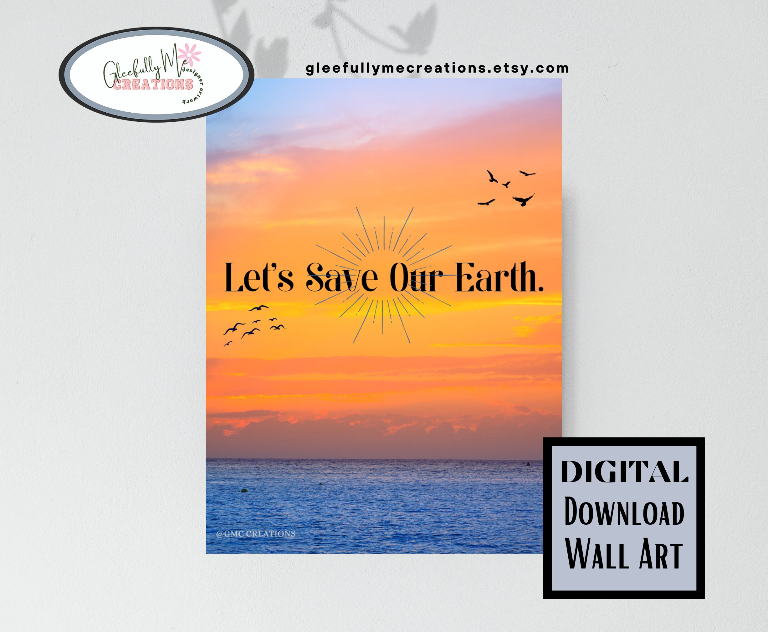 Digital Downloadable Earth Day Poster, Sunset Over Water Save the Earth ...