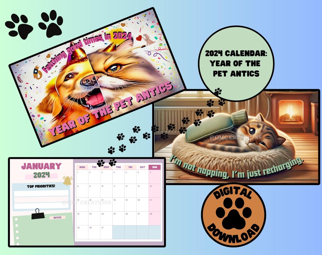 2024 Pet Antics Calendar: Monthly Delight With Adorable Pet Mischief ...