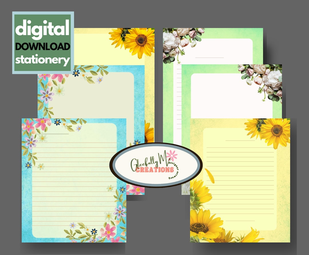 Printable Instant Access Designer Stationery Pack With Flower Borders ...