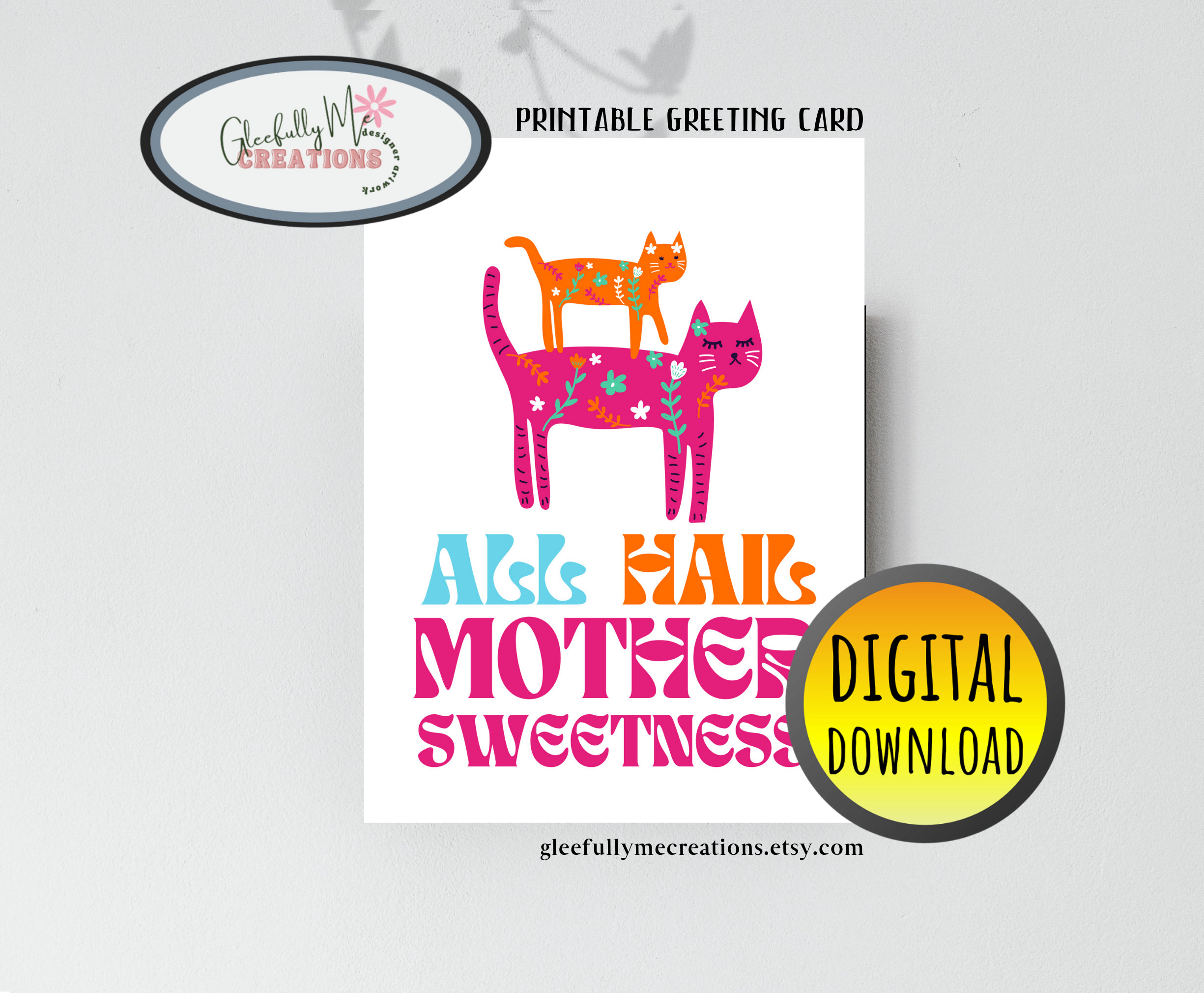 Downloadable Mother's Day Cat Lover's Card, Printable Instant Access ...