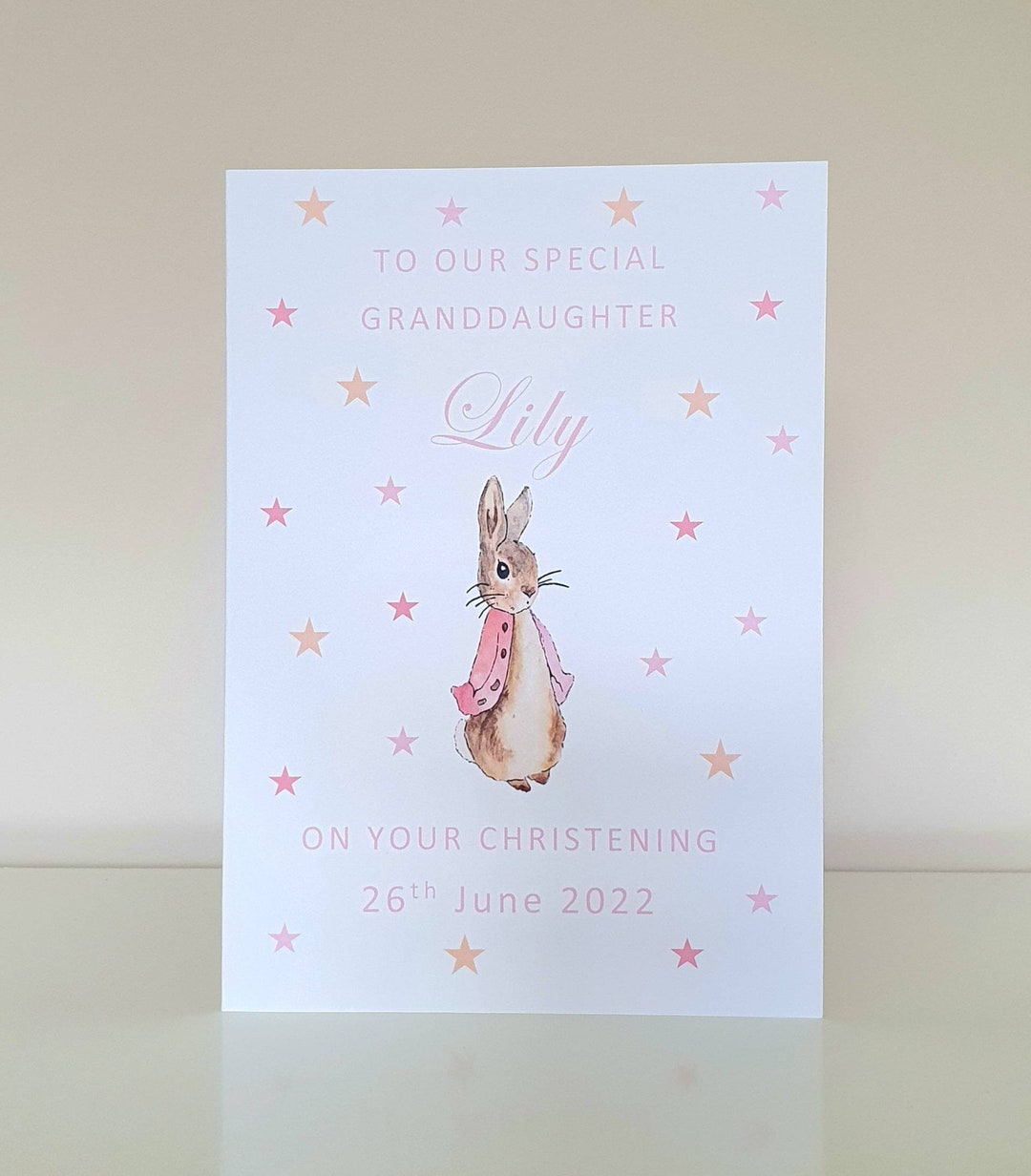 Flopsy Rabbit Childrens Christening, Baptism,birthday Card Personalised ...