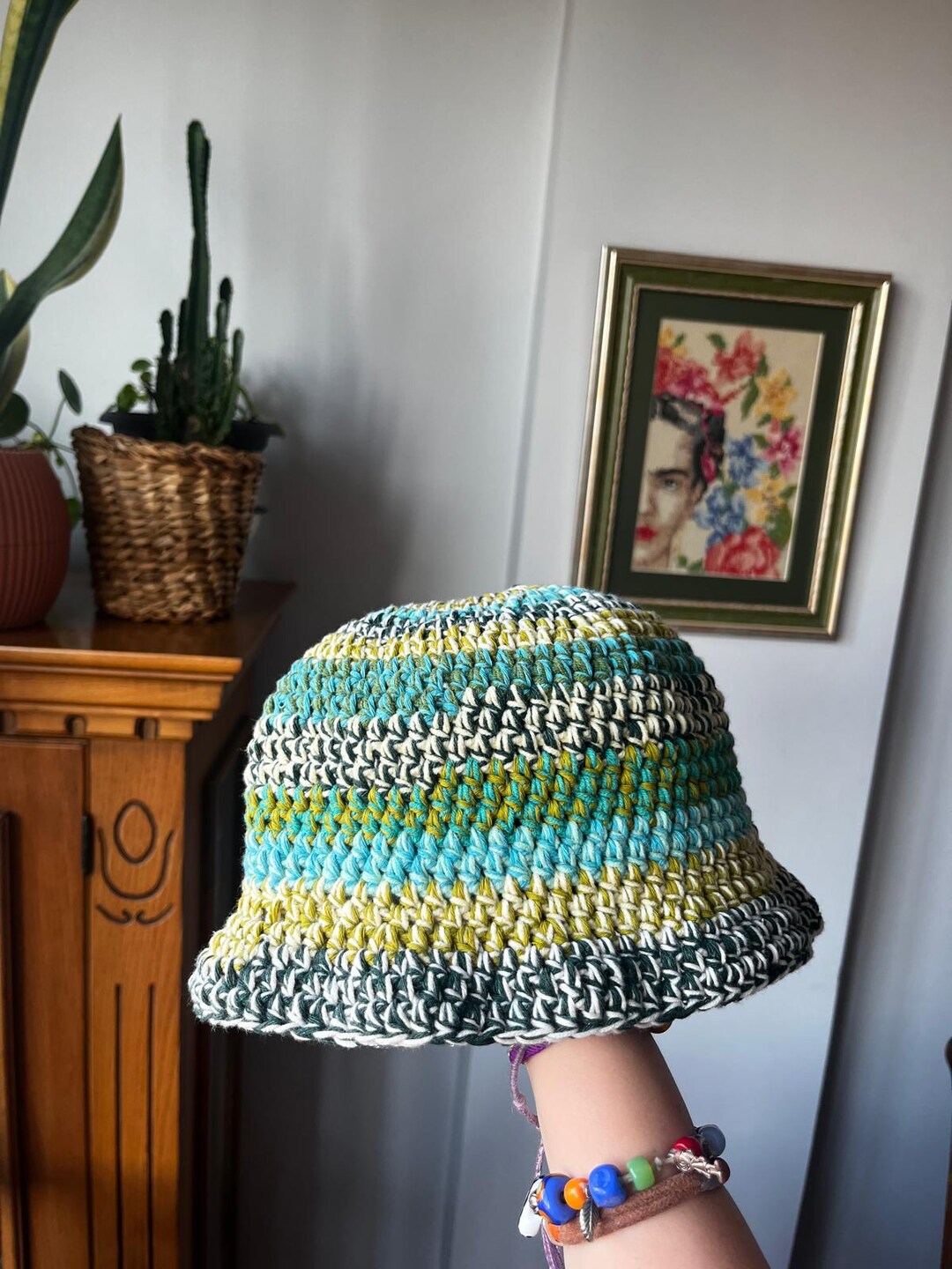 Colorful Bucket Hat, Handmade Crochet, Retro Style, Boho, Striped ...