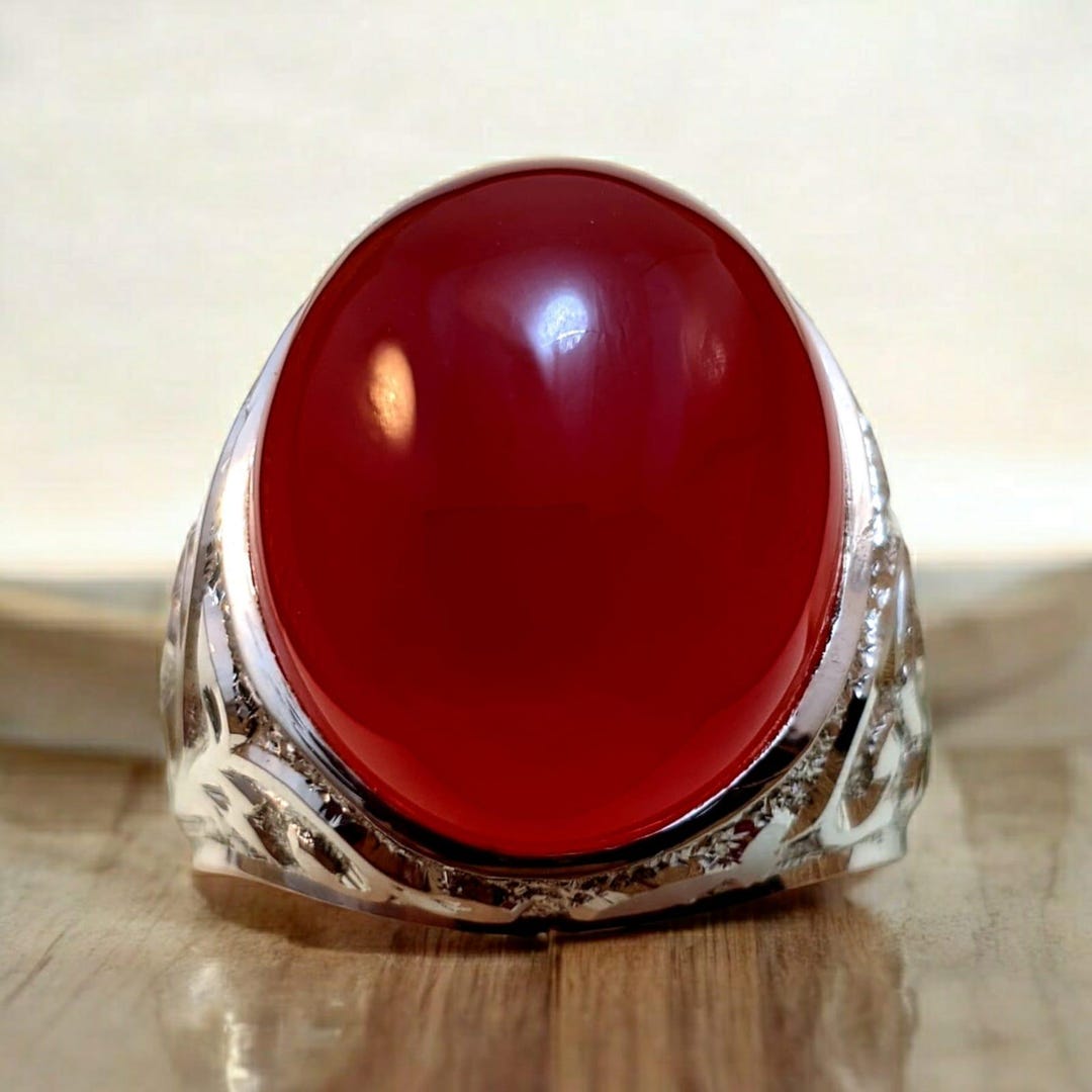 Mens Real Red Aqeeq Agate Carnelian Ring - Etsy