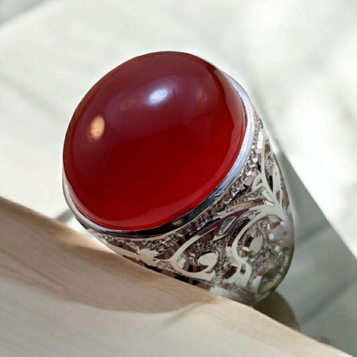 Mens Real Red Aqeeq Agate Carnelian Ring - Etsy