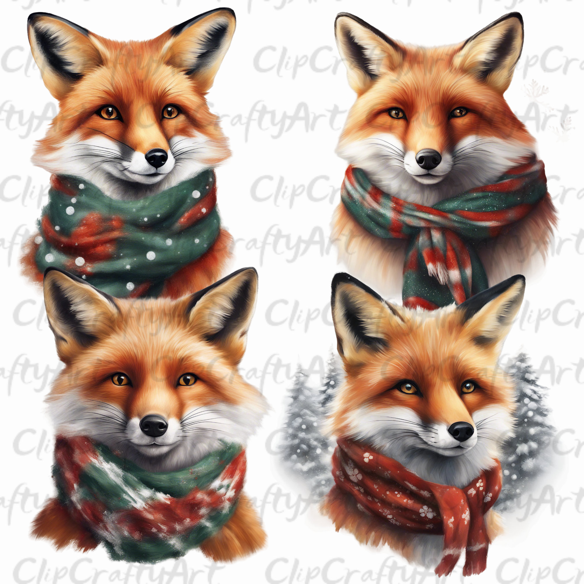 Christmas Fox Clipart Christmas Fox Watercolor Clipart - Etsy