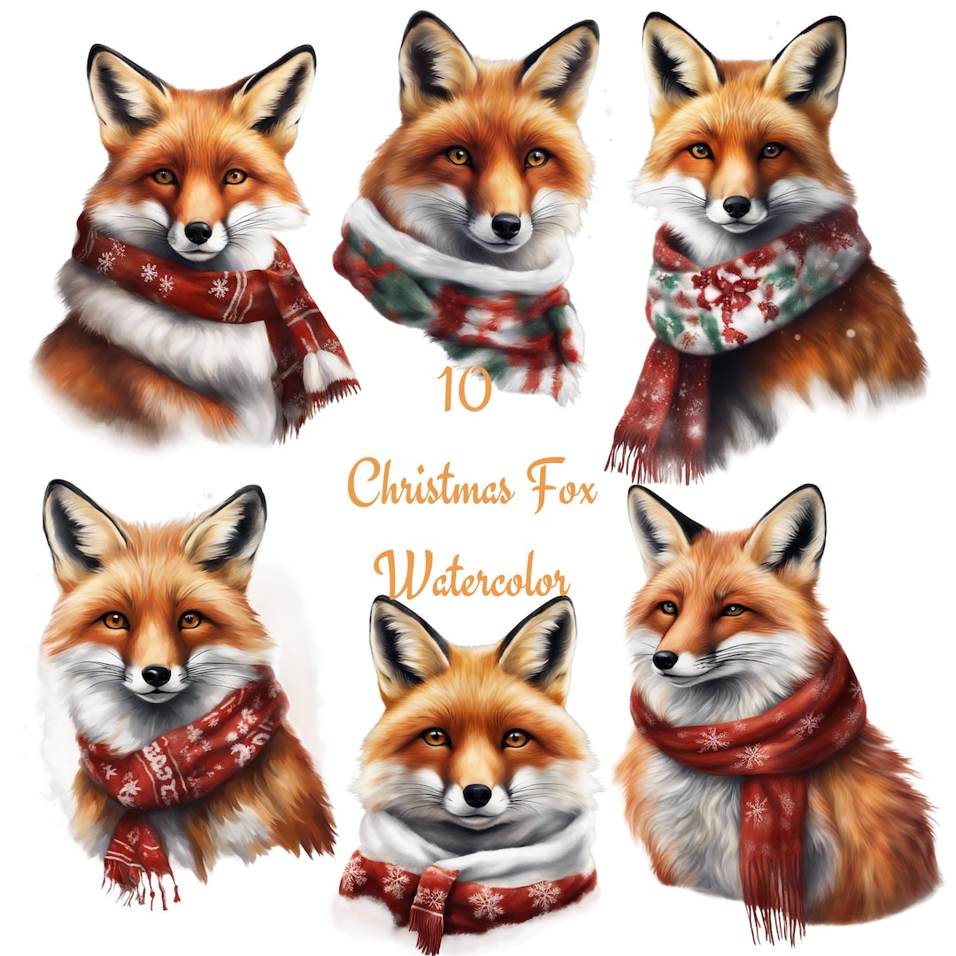Christmas Fox Clipart Christmas Fox Watercolor Clipart - Etsy