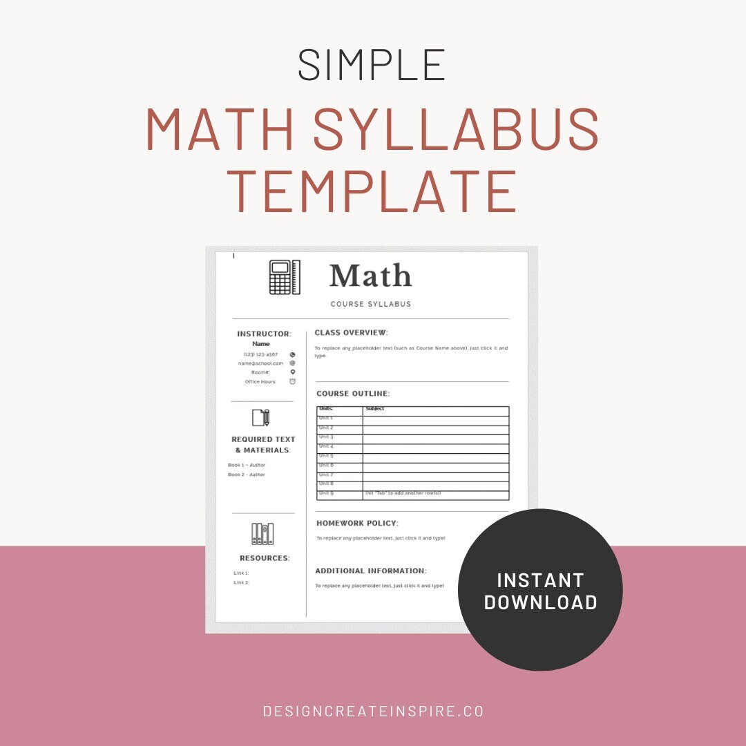 Simple Syllabus Template for MS/HS Math Courses | Easy to Edit | Fun ...