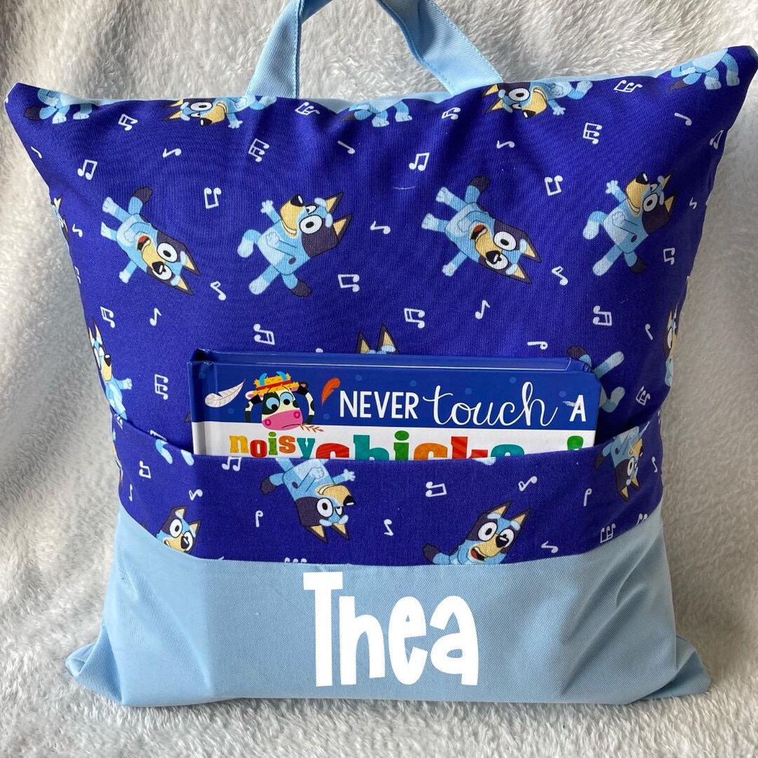 Bluey Themed Children's Reading Book Cushions. Story Book Pocket Pillow ...