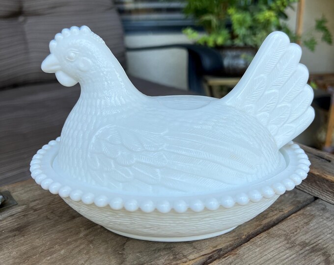Vintage White Milk Glass Hen on a Nest Covered Dish - Etsy