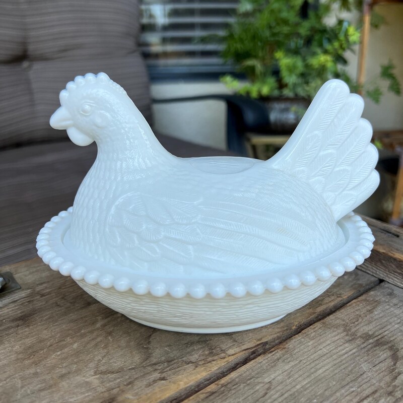 Milk Glass Hen - Etsy
