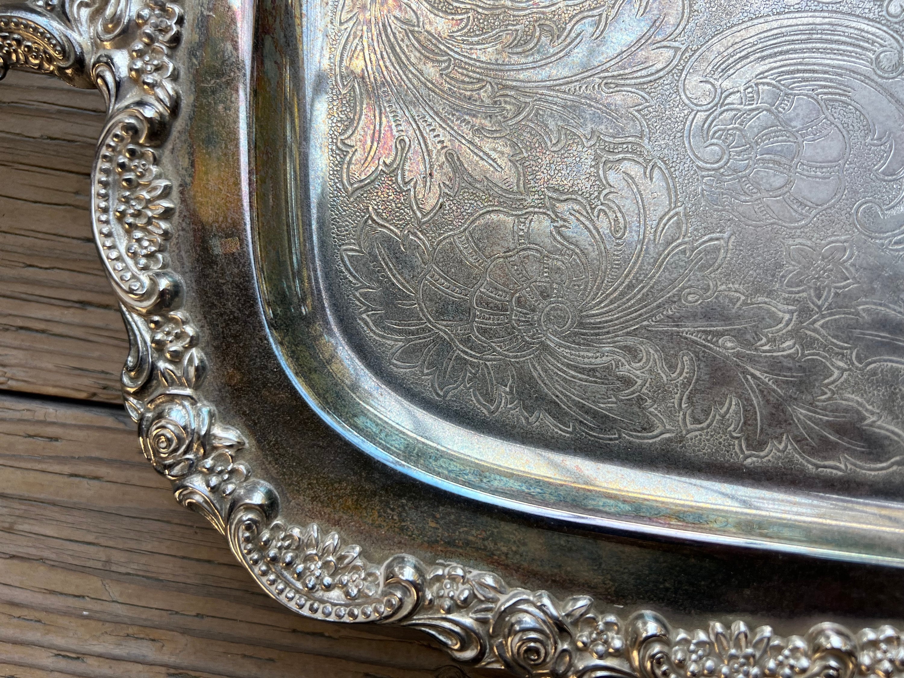 Oneida Large Silver Ornate Tray With Handles - Etsy