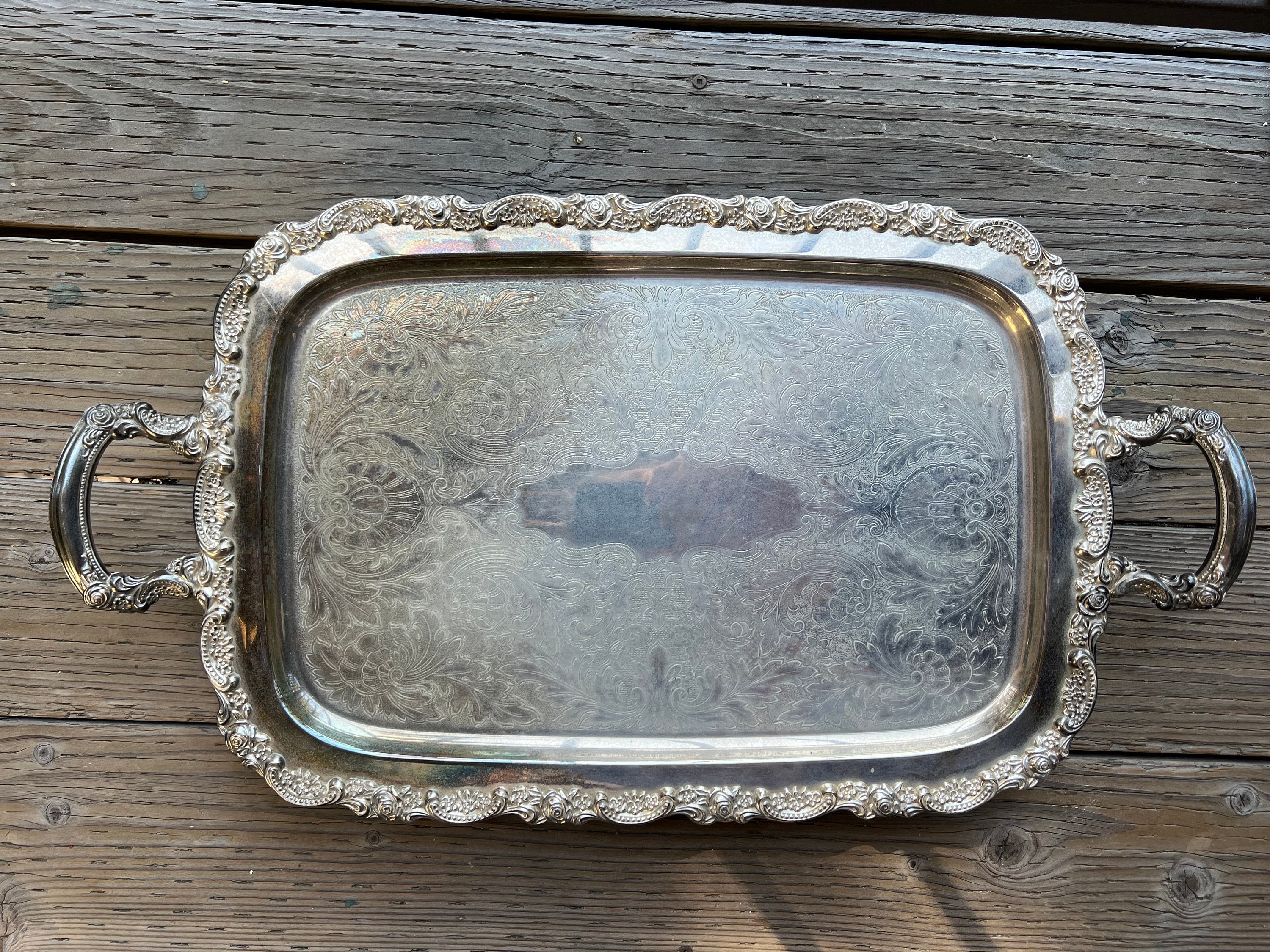 Oneida Large Silver Ornate Tray With Handles - Etsy