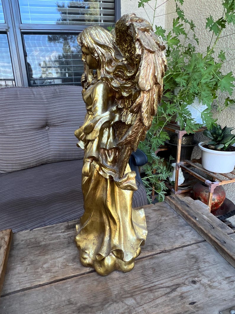 Gold Finished Angel Statue Holding a Harp - Etsy