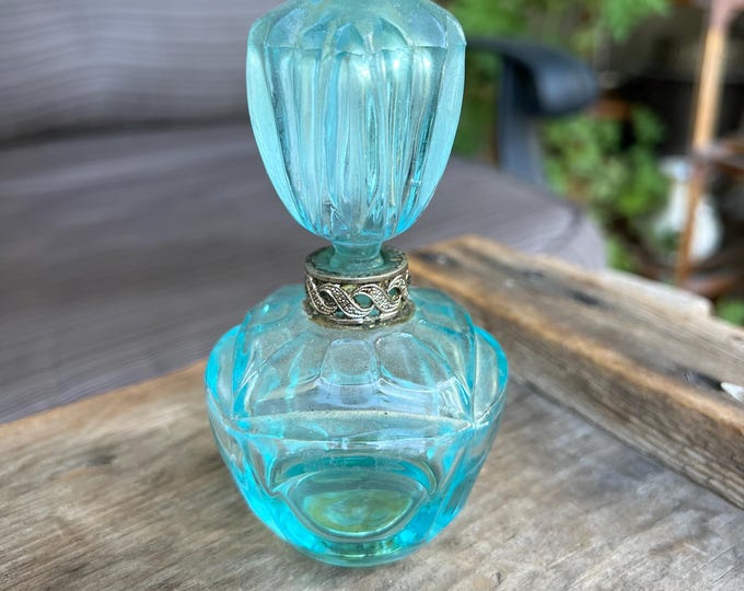 Vintage Aqua Blue Purfume Bottle - Etsy