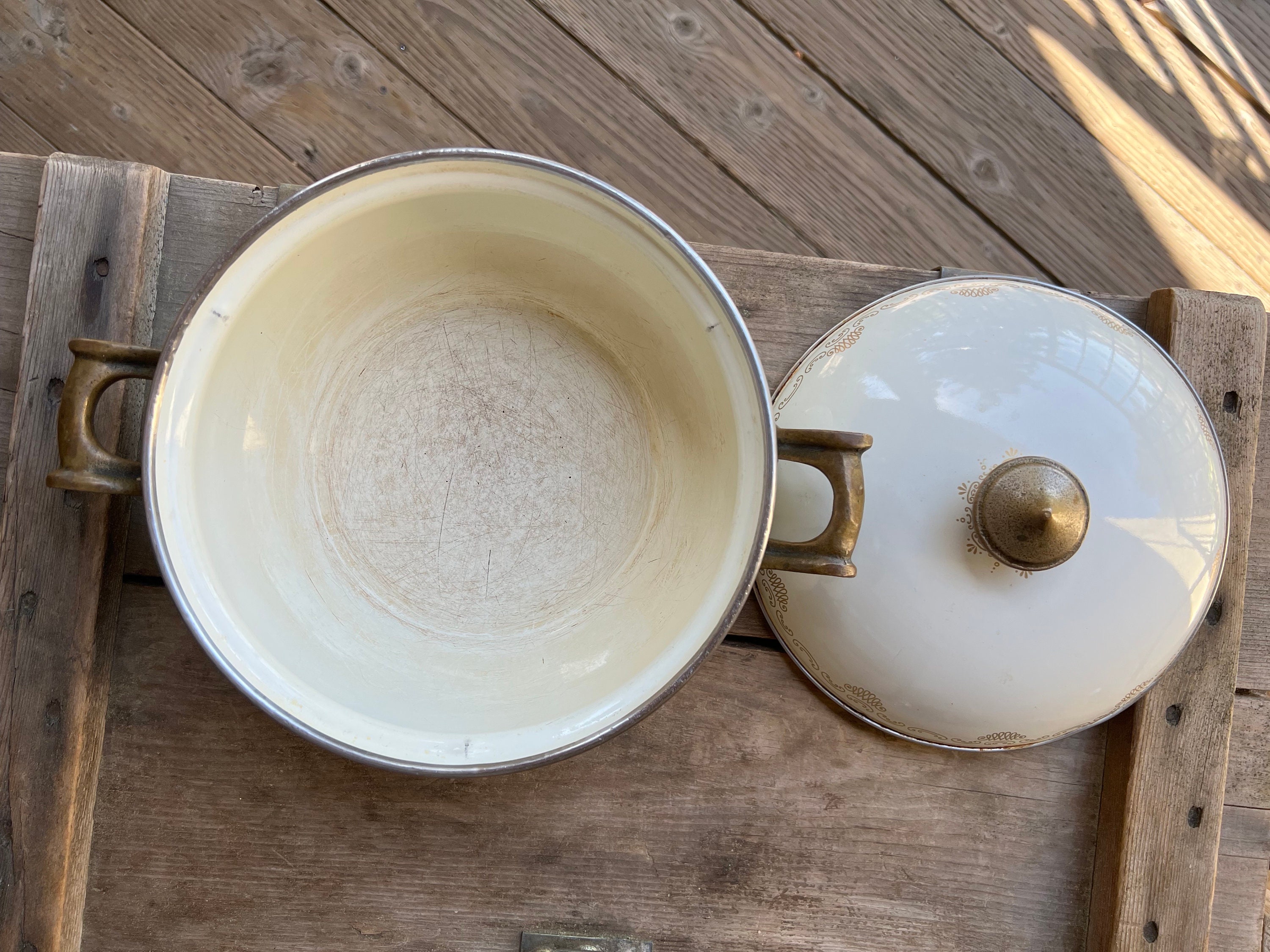 Vintage ASTA 8.5 Casserole Pot W Lid & Brass Amsterdam German Porcelain ...