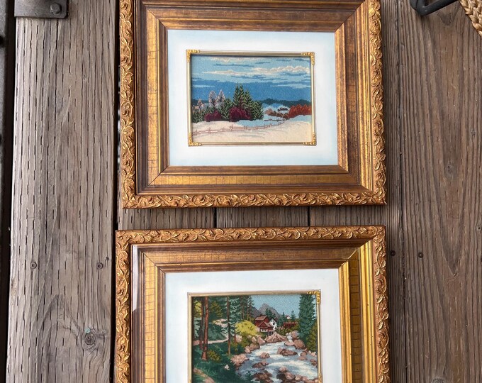 Pair of Framed Needlepoint Landscapes Wall Art - Etsy