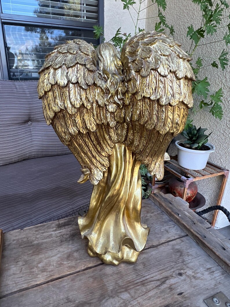 Gold Finished Angel Statue Holding a Harp - Etsy