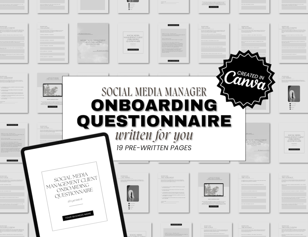 Social Media Manager Client Onboarding Questionnaire | Canva Template ...