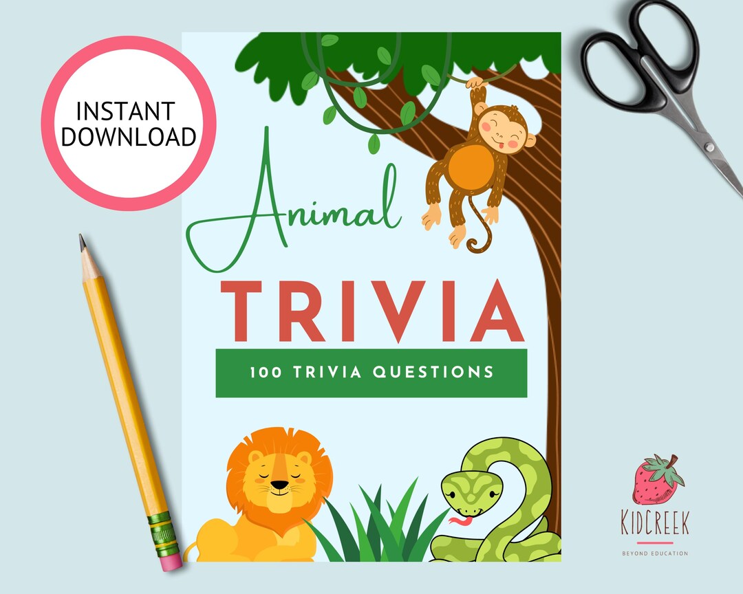 Printable Trivia Card Pack Animal Facts 100 Educational Questions for ...