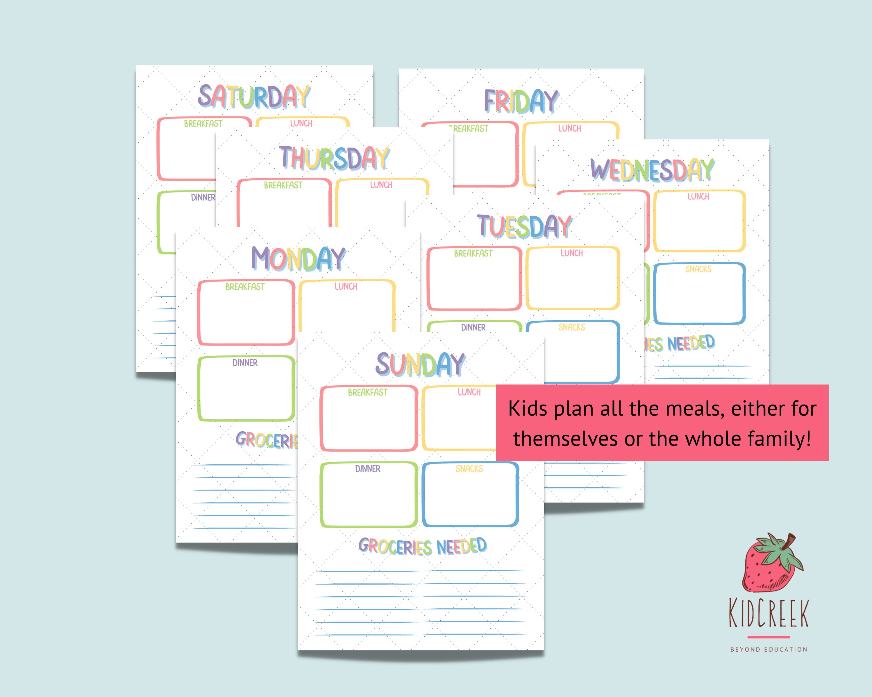 Meal Planning for Kids Printable Curriculum, Homeschool Learning, Life ...
