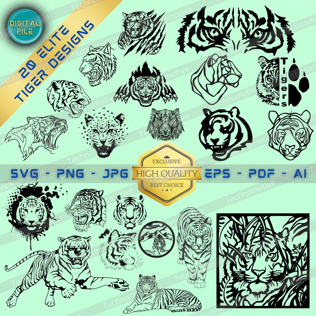 Tiger Clipart Svg Bundle, Tiger Svg, Png, Pdf, Eps, Jpg, Tiger High ...