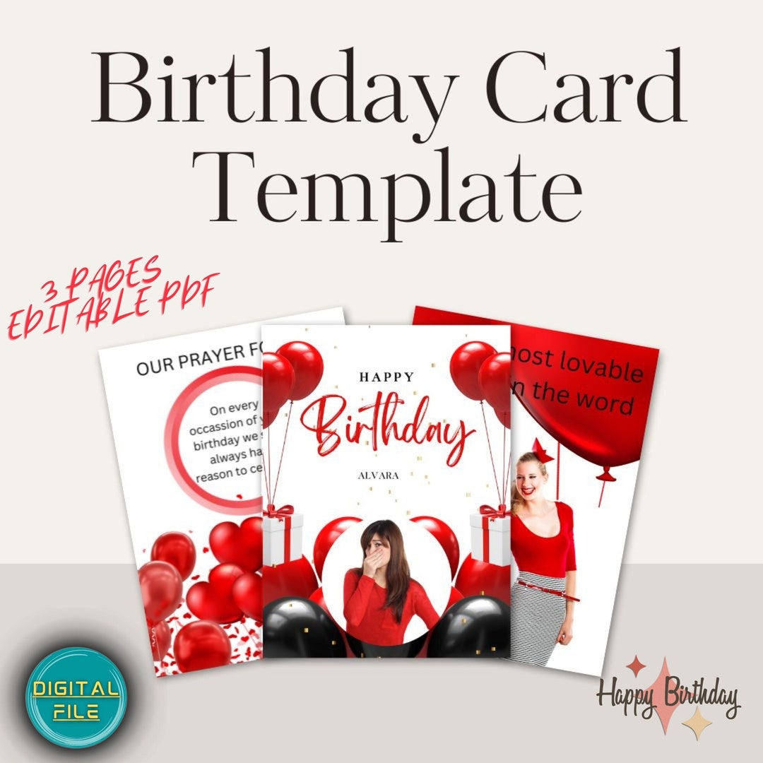 Editable Birthday Printable, Editable Birthday Card Gift for Her ...