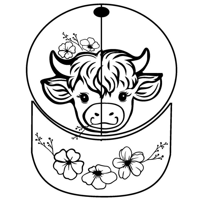 Highland Cow Baseball Hat Burning Design, Cute Cow Face With Flowers ...