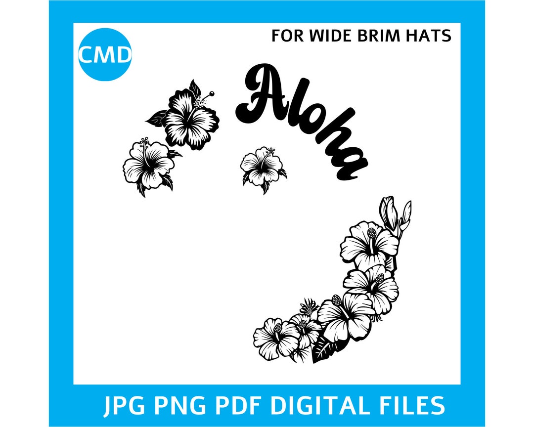 Aloha Hat Burning Design, Hibiscus Flowers Pattern, Traceable ...