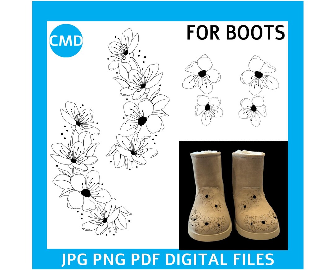 Cherry Blossoms Boot Burning Design, Floral Burned Bootie Pattern, Shoe ...