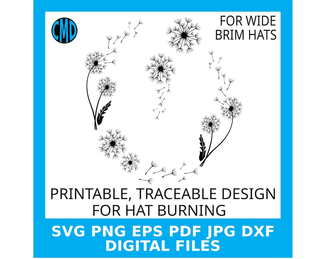 Unique Dandelion Hat Burning Design, Tracable Pattern for Wide Brim ...