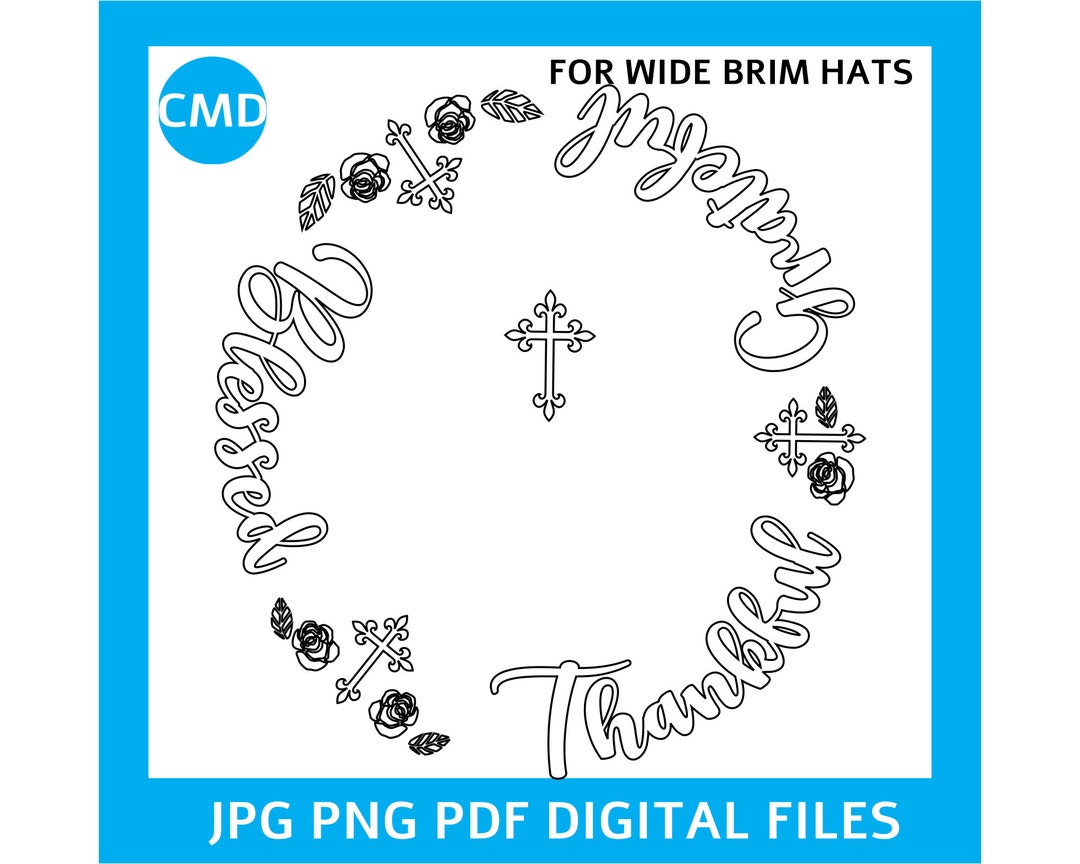 Traceable Thankful Grateful Blessed Hat Burning Design, Christian Cross ...