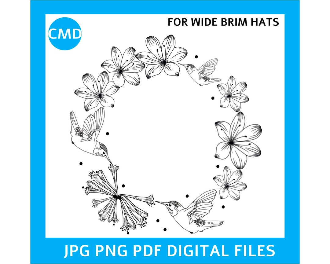 Hummingbirds Feeding Wide Brim Hat Burning Design, Floral Wreath ...