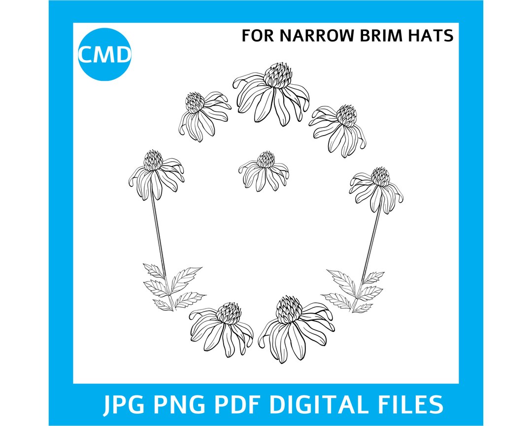 Coneflower Hat Burning Design, DIY Pyrography Template, Narrow Brim Hat ...