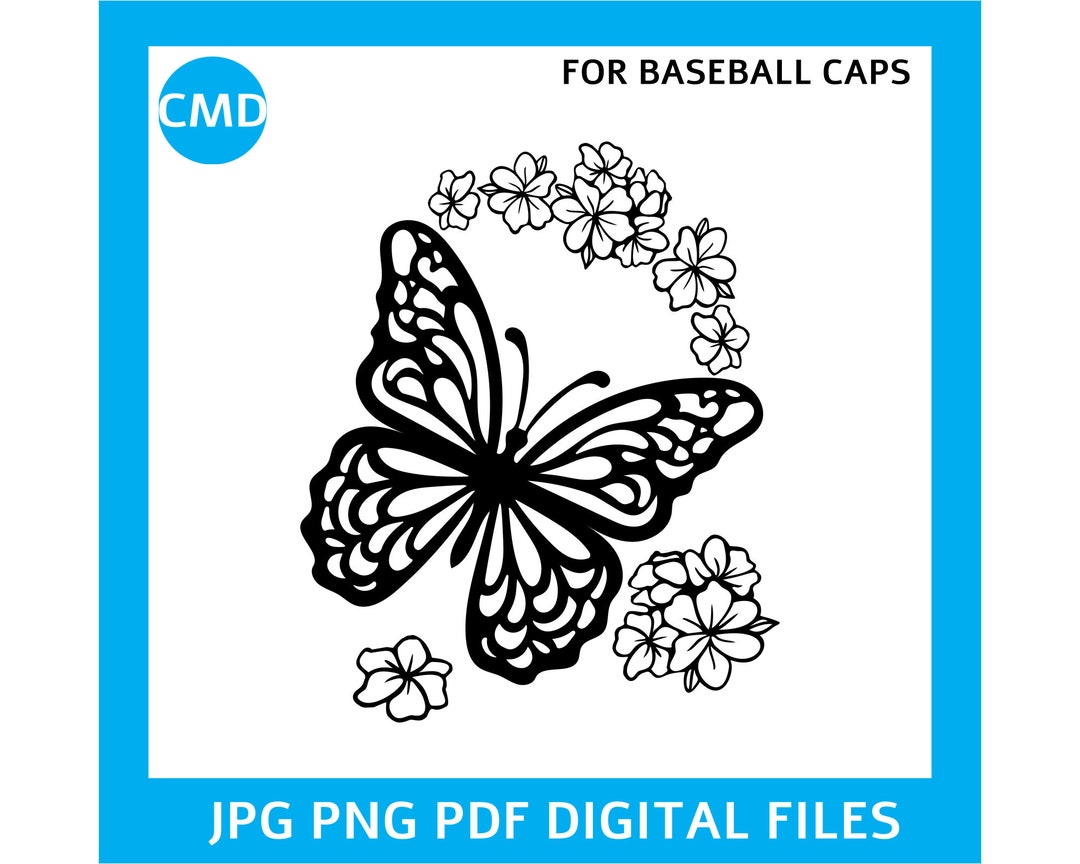 Large Butterfly Baseball Hat Burning Design, Floral Butterfly Pattern ...