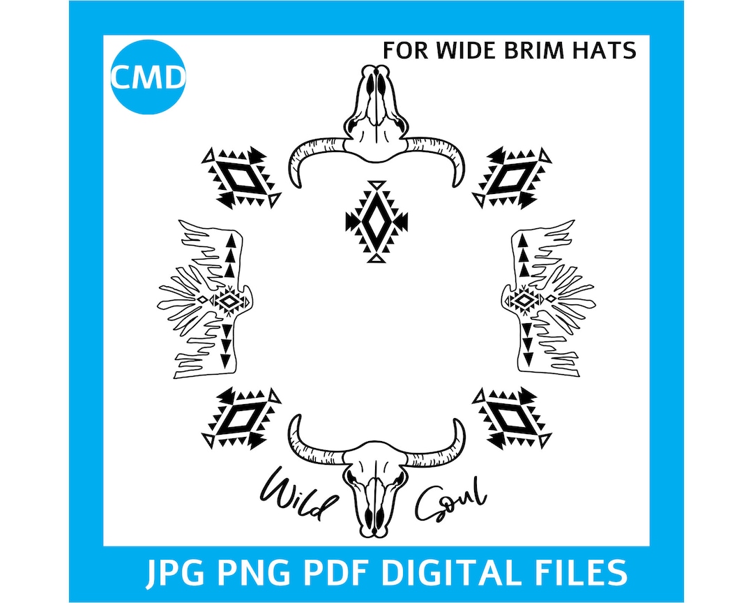 Western Hat Burning Design, Thunderbird, Cow Skull, Traceable Hat ...