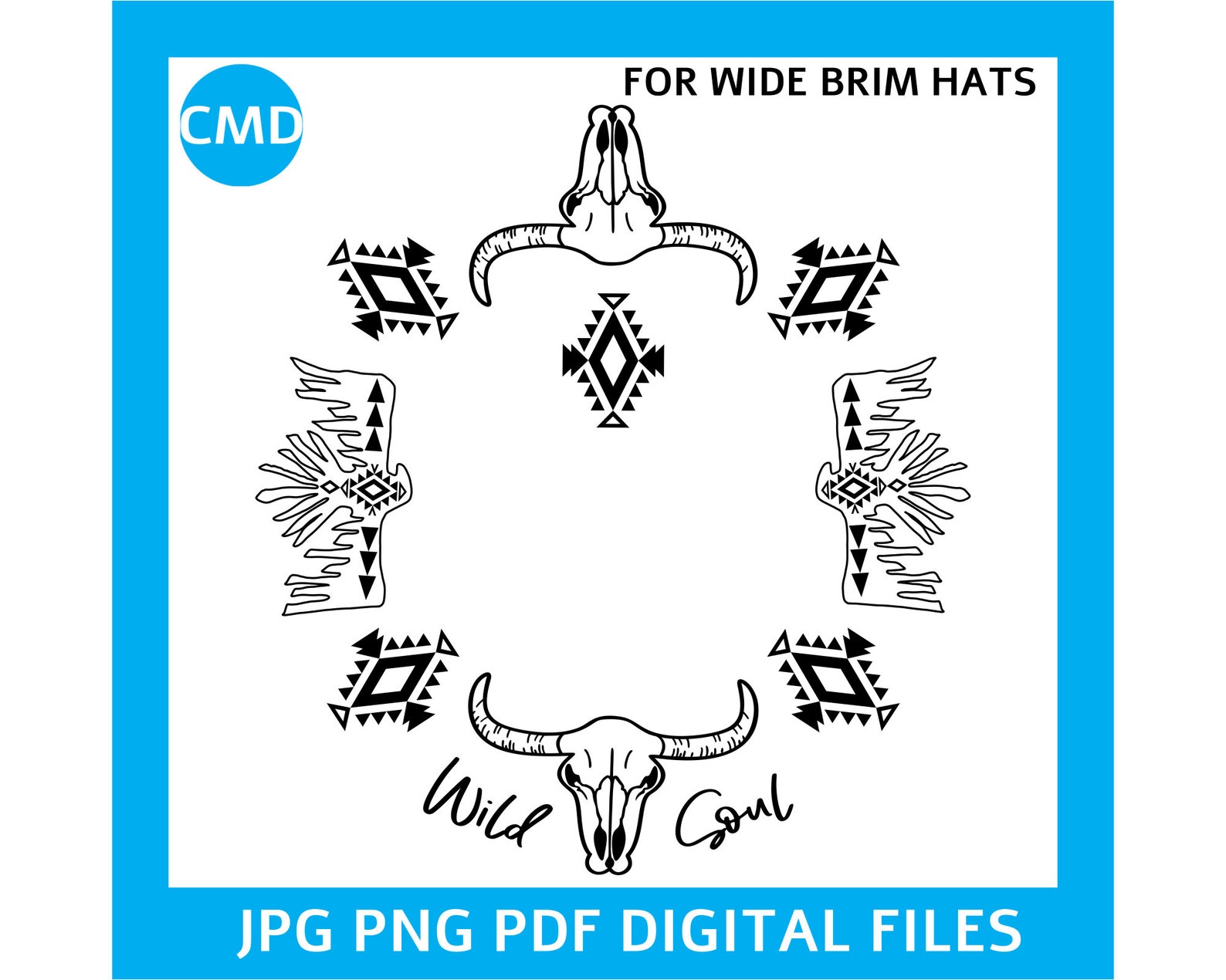 Western Hat Burning Design, Thunderbird, Cow Skull, Traceable Hat ...