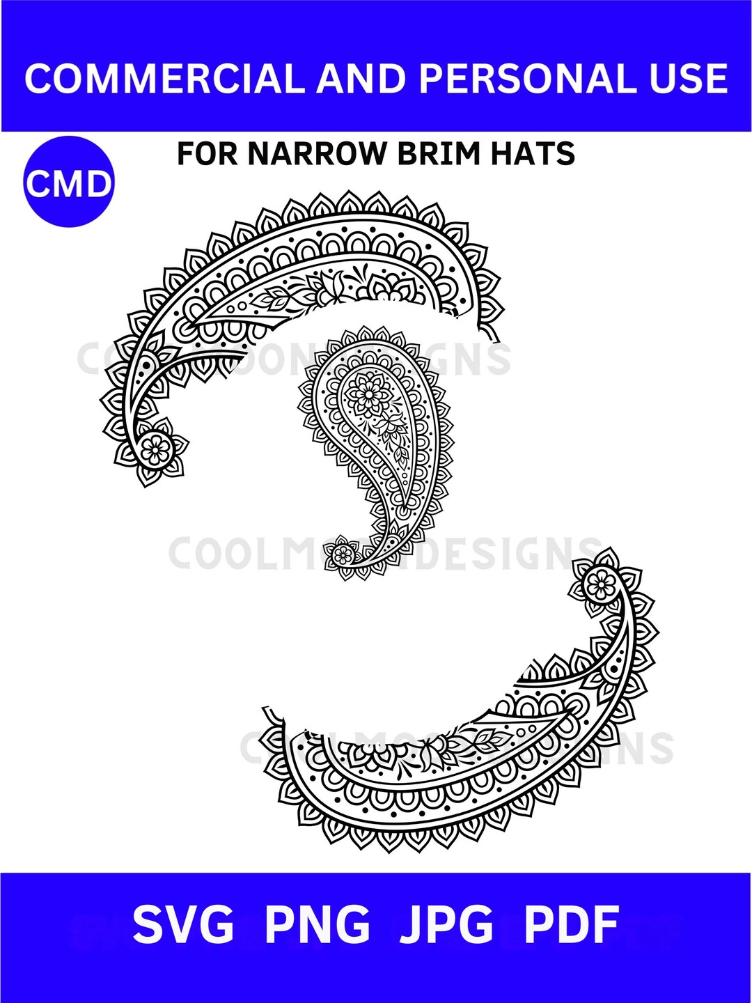 Paisley Digital Design for Hat Burning on Narrow Brim Hats, Svg Png Pdf ...