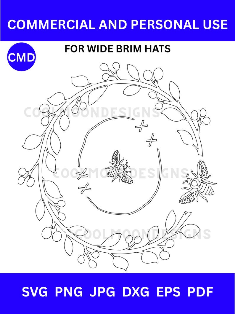 Bee and Vine Wreath Hat Burning Design, Vine Stencil, for Wide Brim ...
