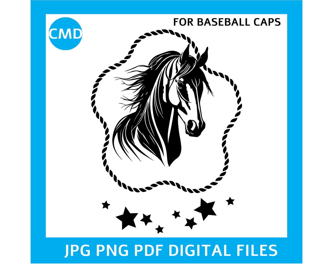 Horse in Rope Frame Baseball Hat Burning Design, Stallion Pattern, Ball ...
