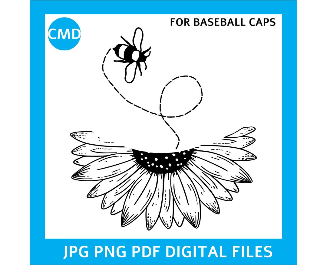 Bee Buzzing Sunflower Baseball Hat Burning Design, Floral Baseball Cap ...