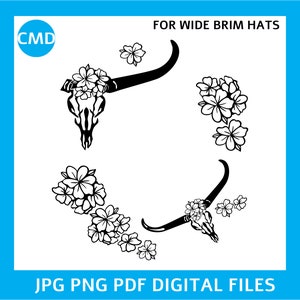 Floral Skull Hat Burning Design, Longhorn Skull Pattern, Traceable ...