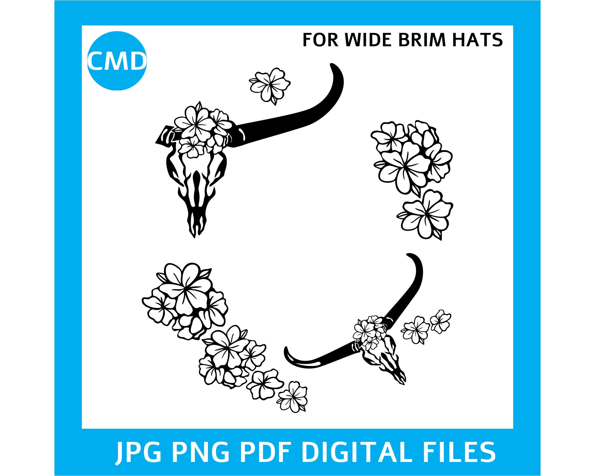 Floral Skull Hat Burning Design, Longhorn Skull Pattern, Traceable ...