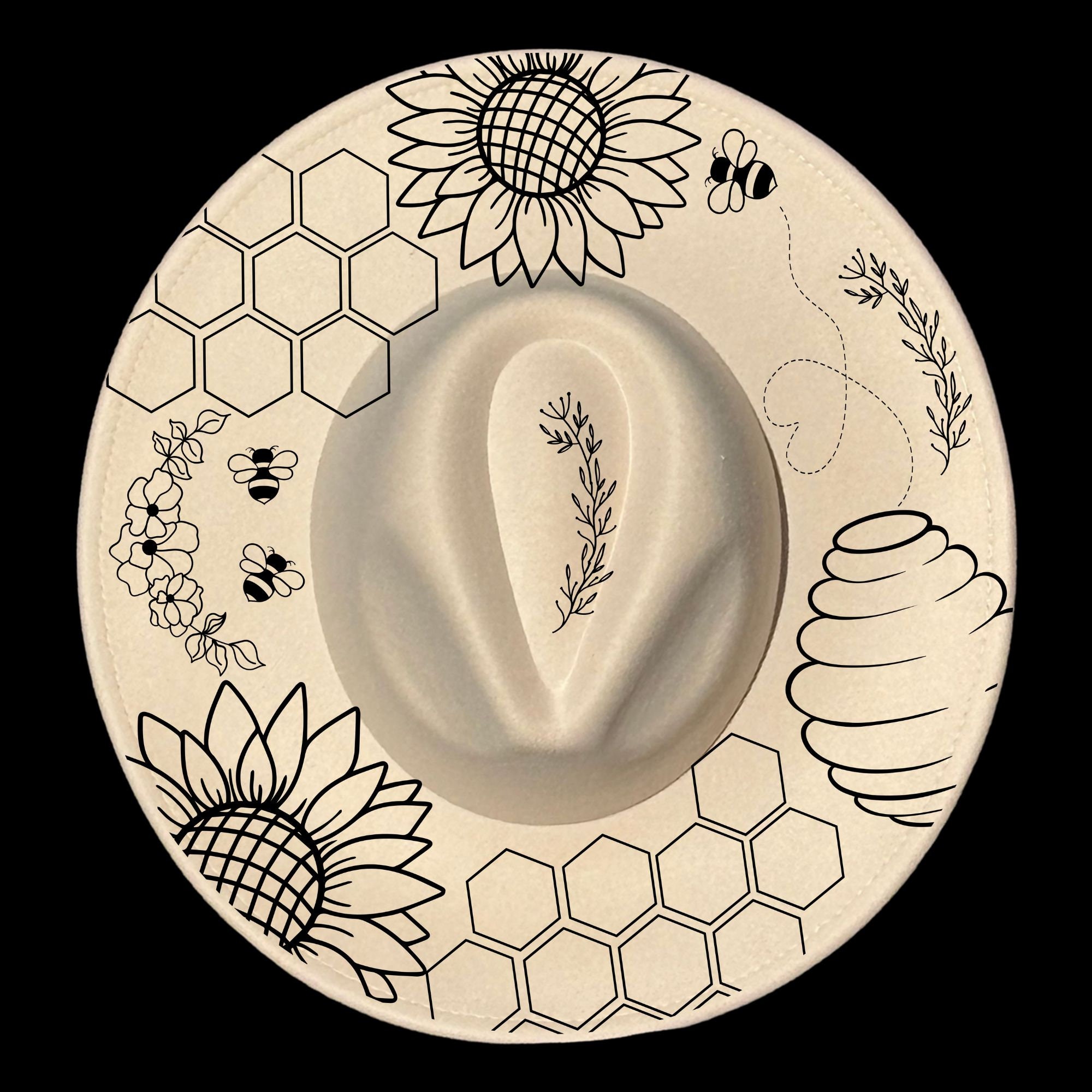 Sunflower Honeycomb Bee Hat Burning Design, Wide Brim Hats, Bee Hive ...