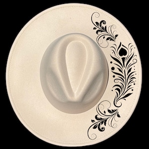 Feather Flourish Hat Burning Traceable Design, Hat Burning Tracing Stencil for Wide Brim Hats ...