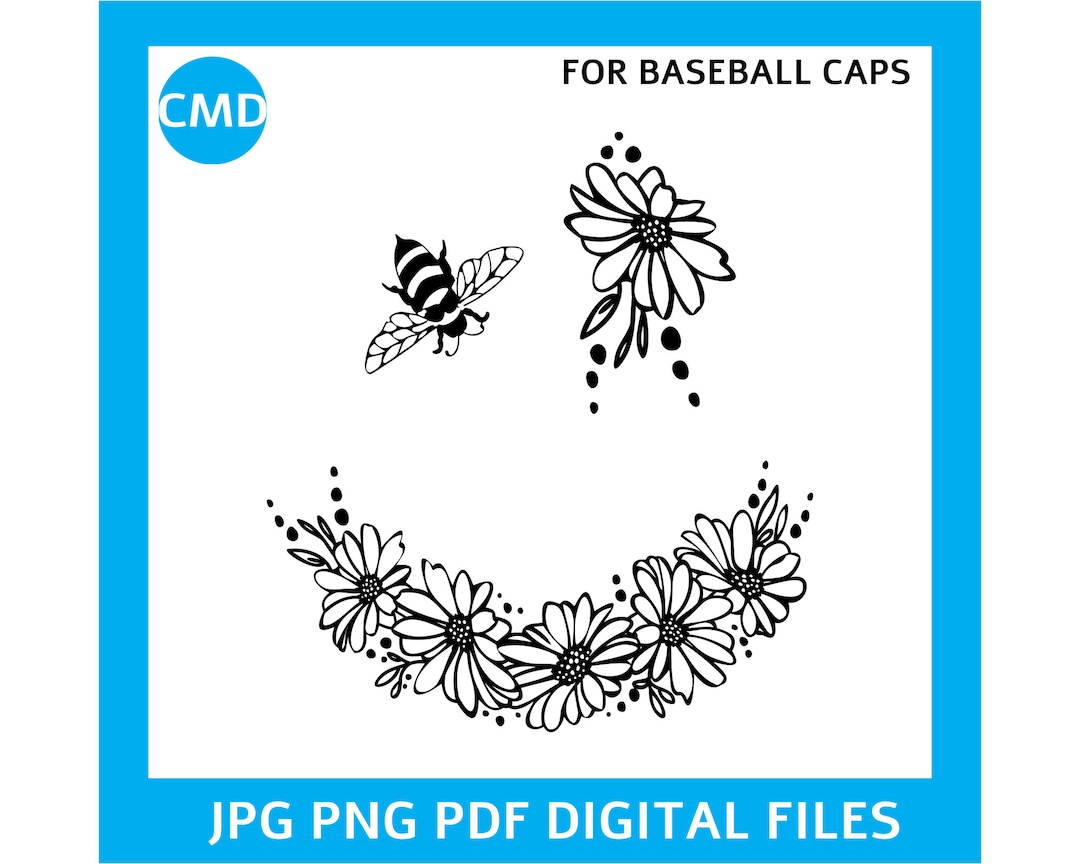 Daisies and Bee Baseball Hat Burning Design, Flower Pattern, Bumblebee ...