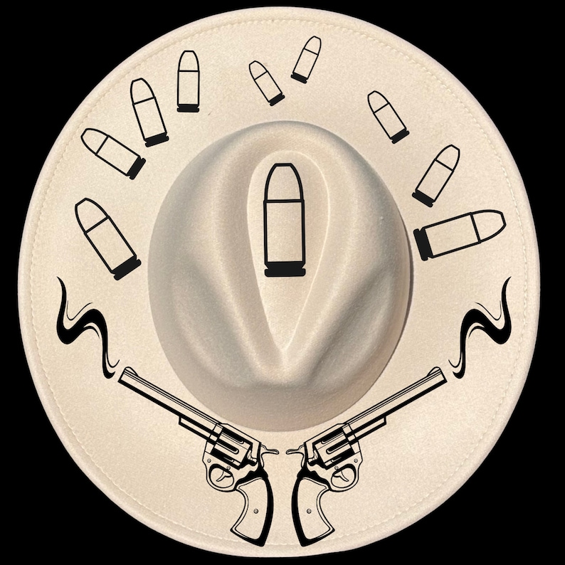 Western Gunsmoke Hat Burning Design, Bullet and Revolver Digital Design ...