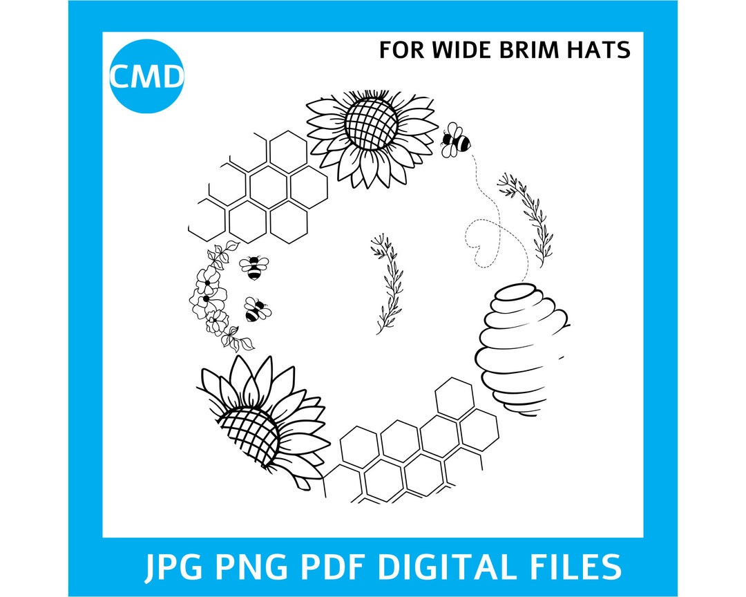 Sunflower Honeycomb Bee Hat Burning Design, Wide Brim Hats, Honey Bee ...