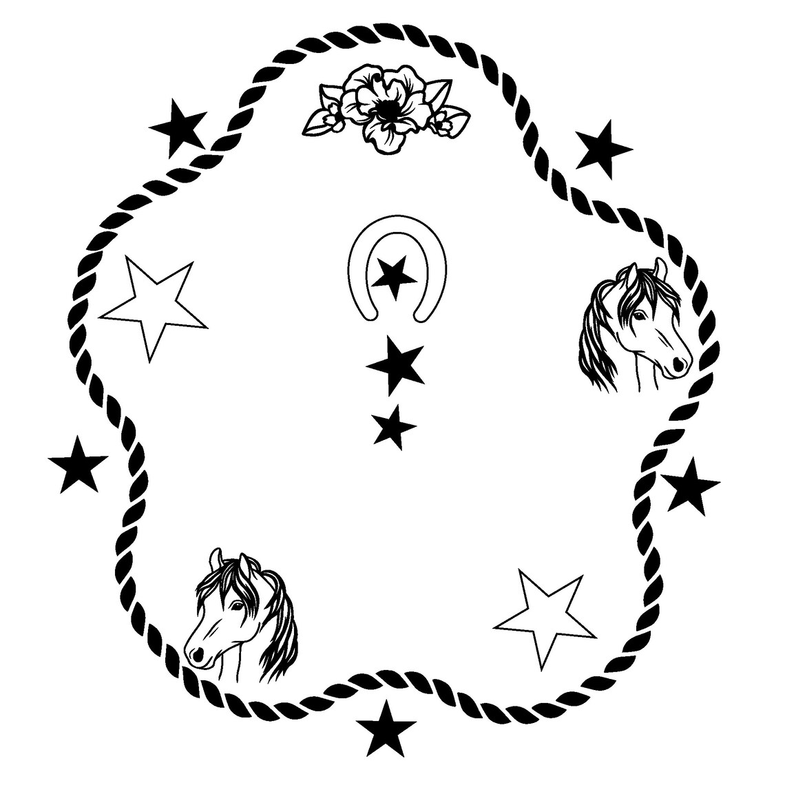 Stars Rope Pony Hat Burning Design, Horse Horseshoe Pattern, Rodeo ...