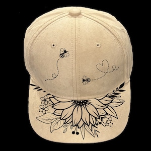 Sunflower Baseball Hat Burning Design | Hand Pyrography | Floral ...