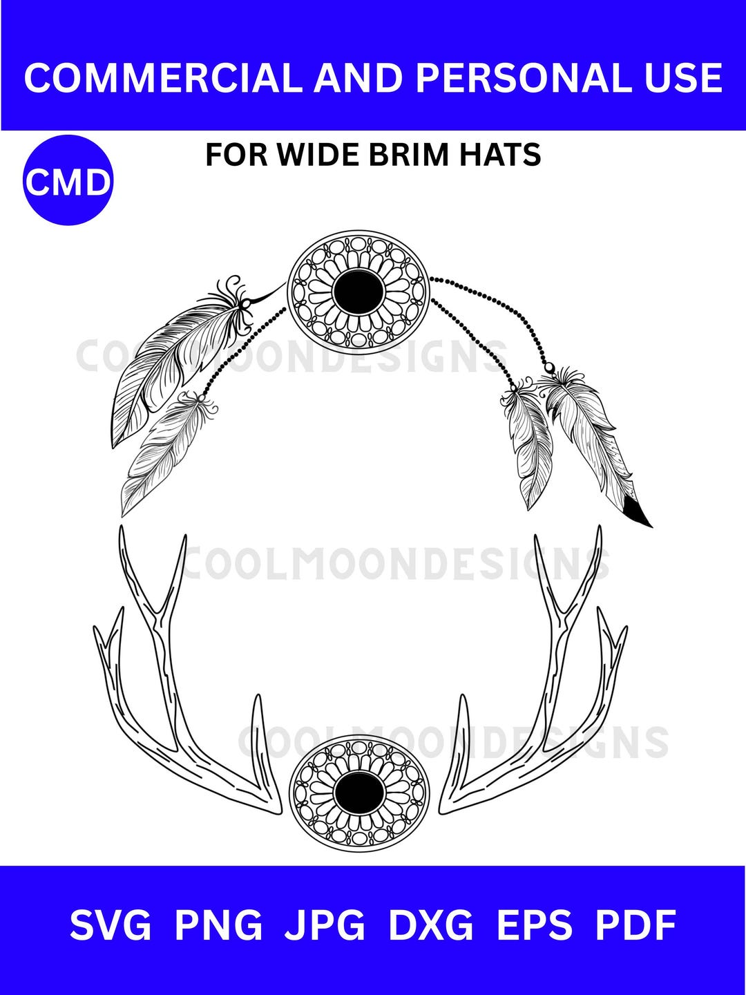 Antlers and Feathers Hat Burning Design, Antler Pattern, Hunters Dreams ...